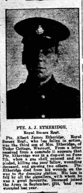 Albert James Etheridge. Westcott Soldier. WW1