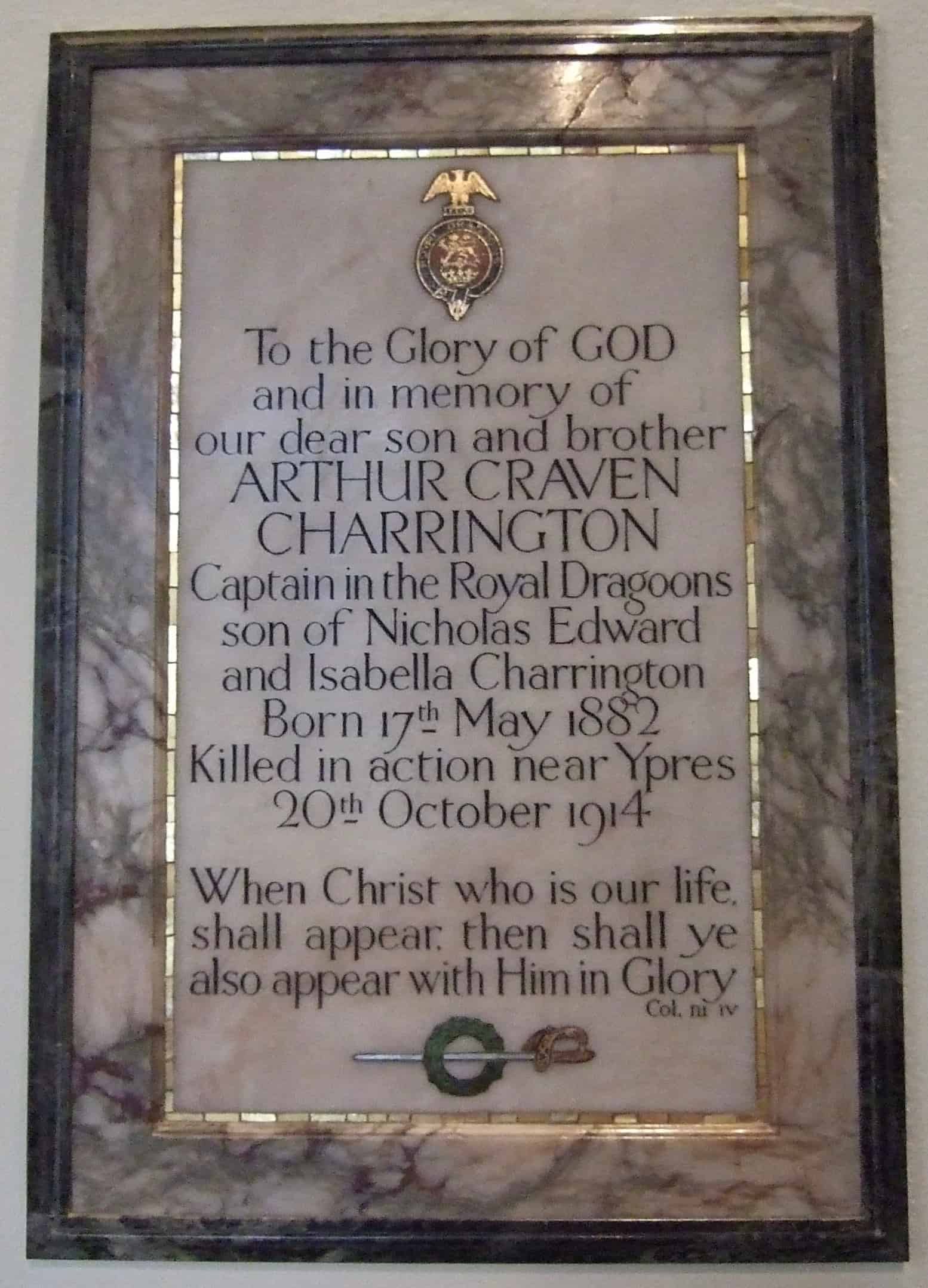 Arthur Craven Charrington. Leigh Soldier. WW1
