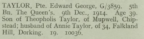Edward George Taylor Dorking Cemetery Roll of Honour © CWGC.org ...