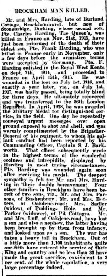 Frank Harding Death Notice 20th December 1918 © Surrey Mirror ...