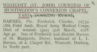 Frederick Barnes Westcott Graveyard Roll of Honour © CWGC.org - Dorking ...