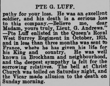 George Luff. Brockham Soldier. WW1
