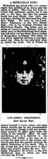 Private Henry Edgington. Mickleham Soldier. WW1