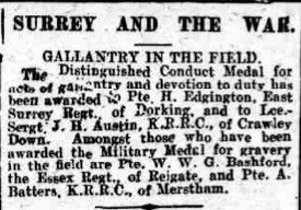 Private Henry Edgington. Mickleham Soldier. WW1