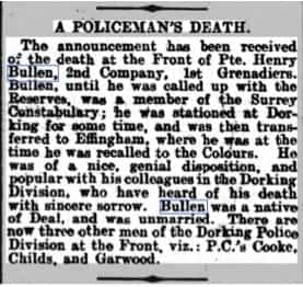 Harry Edward Thomas Bullen. Dorking Soldier. WW1