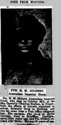 Herbert Maidment Gilbert. Dorking Soldier. WW1