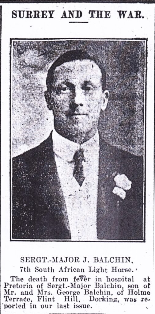 James Balchin. North Holmwood Soldier. WW1