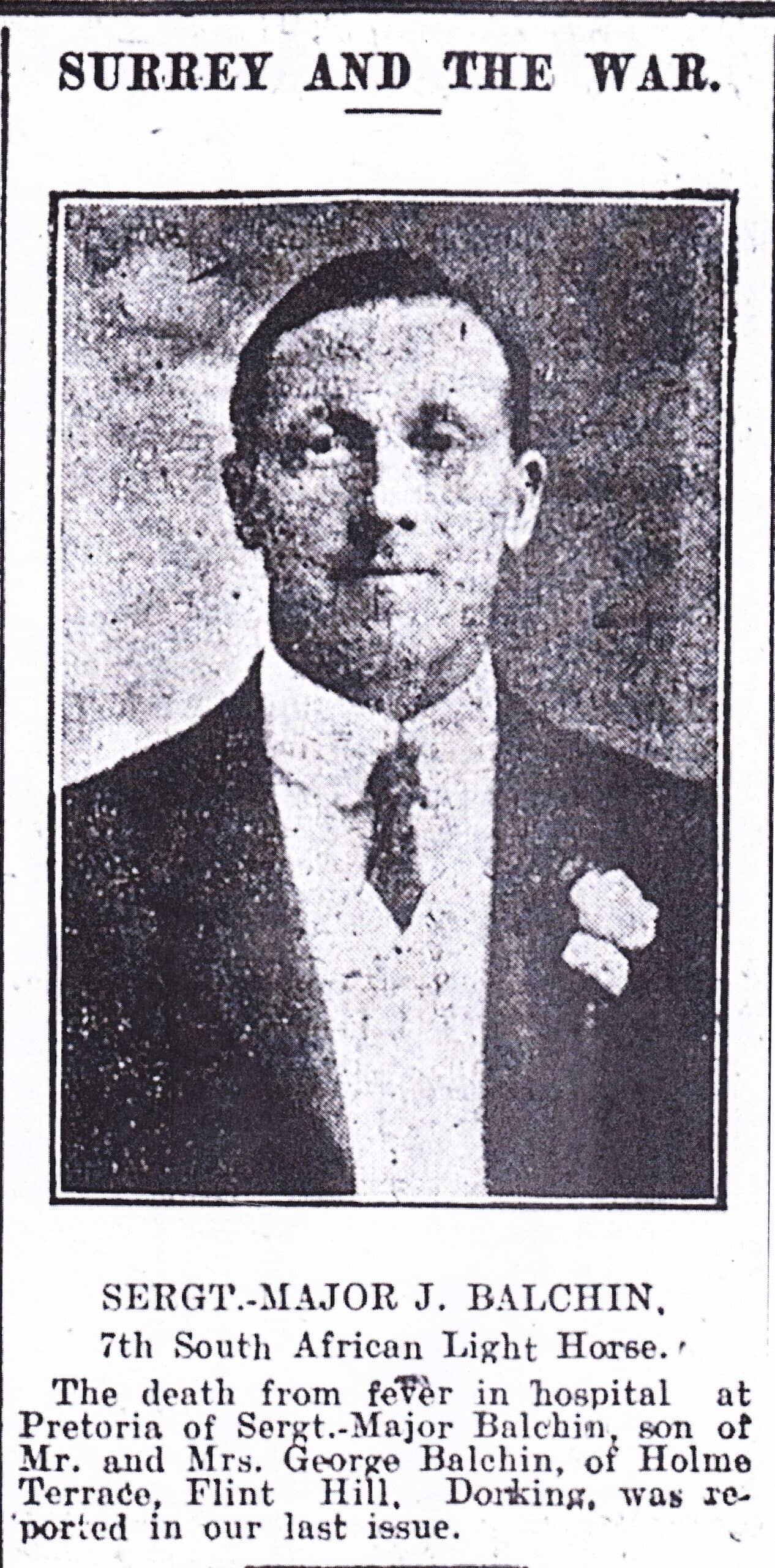 James Balchin Death Notice © Dorking Advertiser - Dorking Museum ...