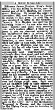 James Hiram Hanton. Dorking Soldier. WW1