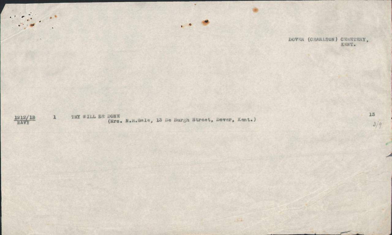 Leonard Gale Personal Headstone Family Correspondance © CWGC.org ...