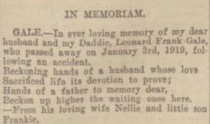 Leonard Gale Remembrance Notice 3rd January 1930 © Dover Express ...