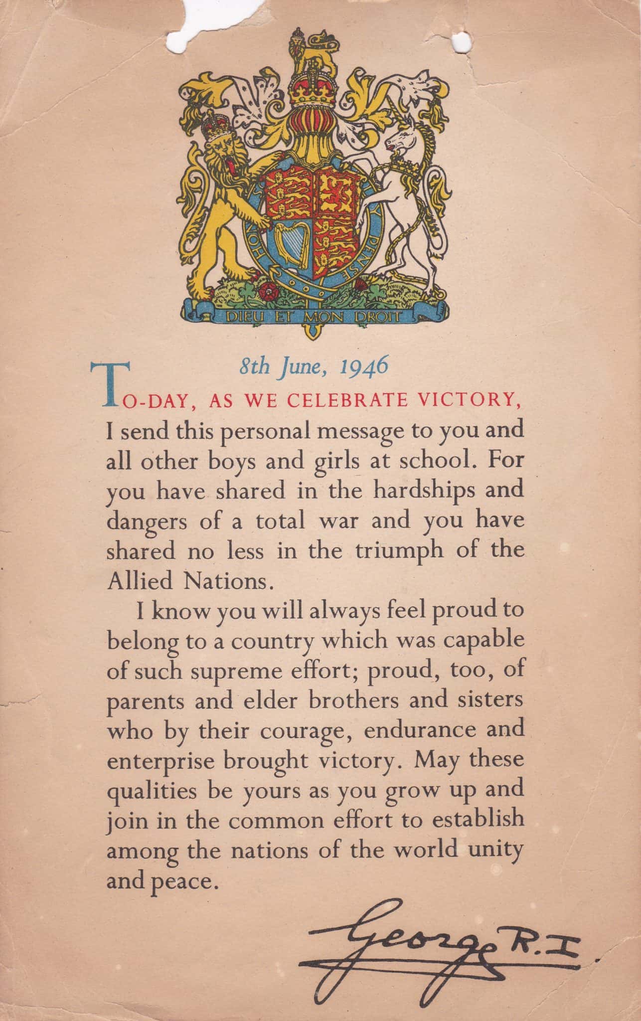 Letter from the King Photograph courtesy of Neville Carrington ...