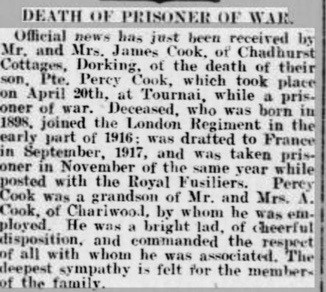 Percy James Cook. Westcott Soldier. WW1