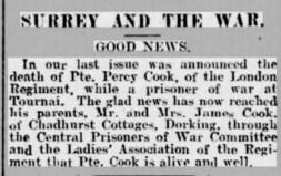 Percy James Cook. Westcott Soldier. WW1