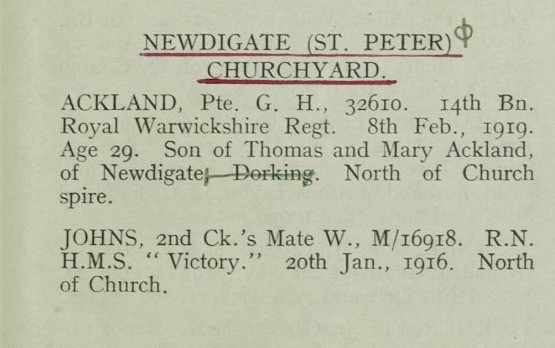 Westley Johns. Newdigate Soldier. WW1